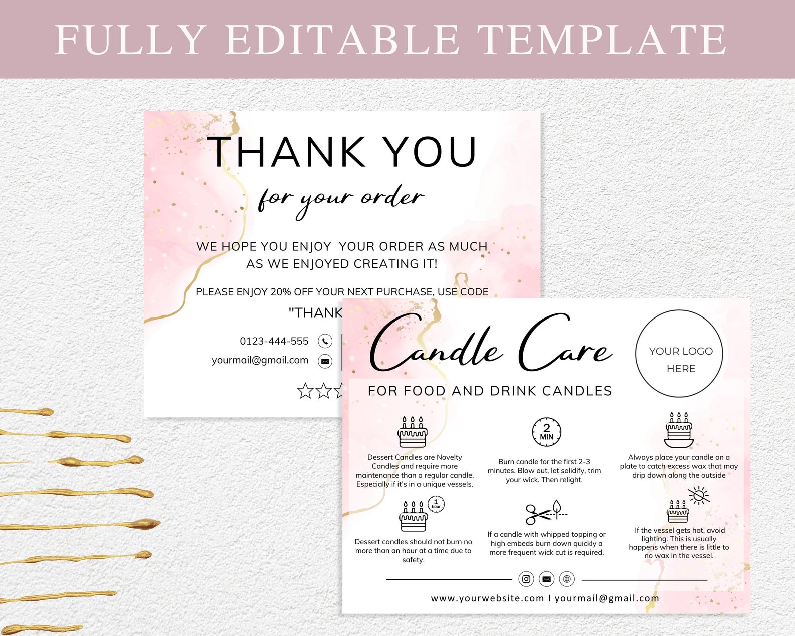 Food Candle Care Card Editable Template Drink Candle - Etsy