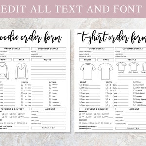 6 Order Forms Bundle I Editable Invoice Order Form I Printable T-shirt ...