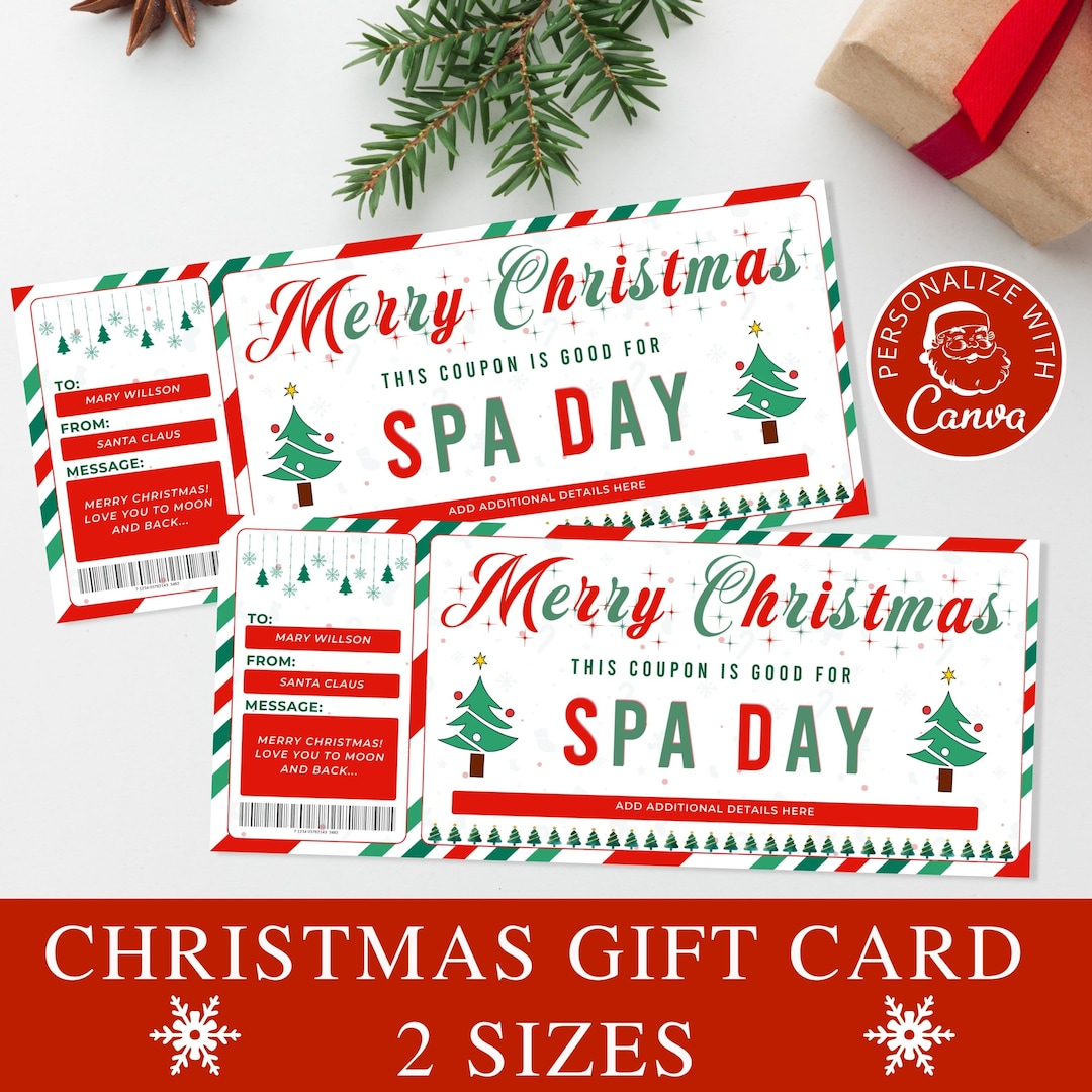 Christmas Spa Gift Certificate I Editable Canva Template, Personalized ...