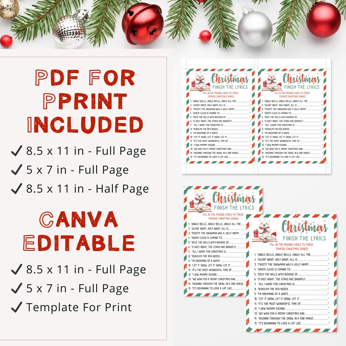 Finish the Lyrics Christmas Game | Fun Holiday Party Game | Canva ...