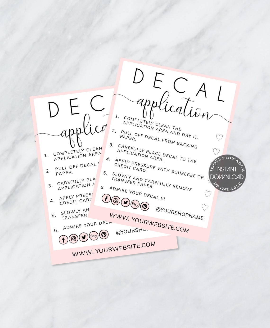 Decal Instructions Printable Editable Care Cards Template - Etsy