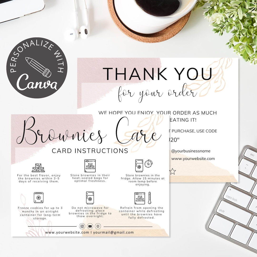 Brownies Care Card Template I Canva Template I Cookie Thank You Cards I Editable Cake ...