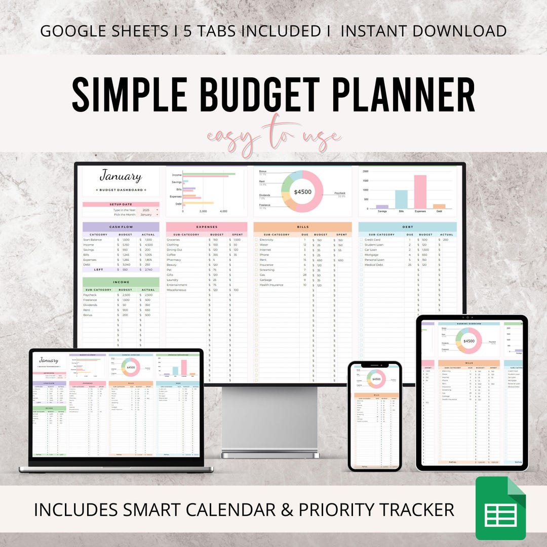 Editable Monthly Budget Template | Budget Planner Google Sheets ...