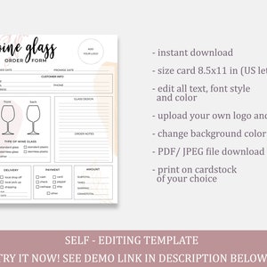 Wine Glass Order Form Editable, Small Business Forms, Craft Order Form ...