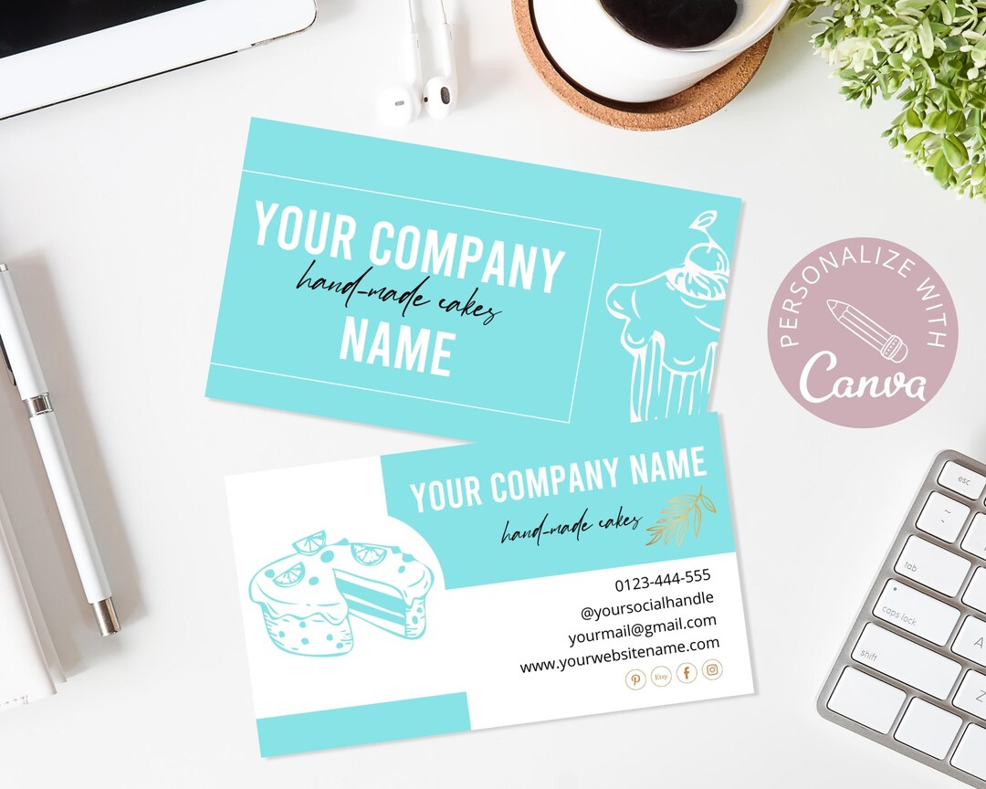 Teal Bakery Business Card, Editable Canva Template, Digital Handmade ...