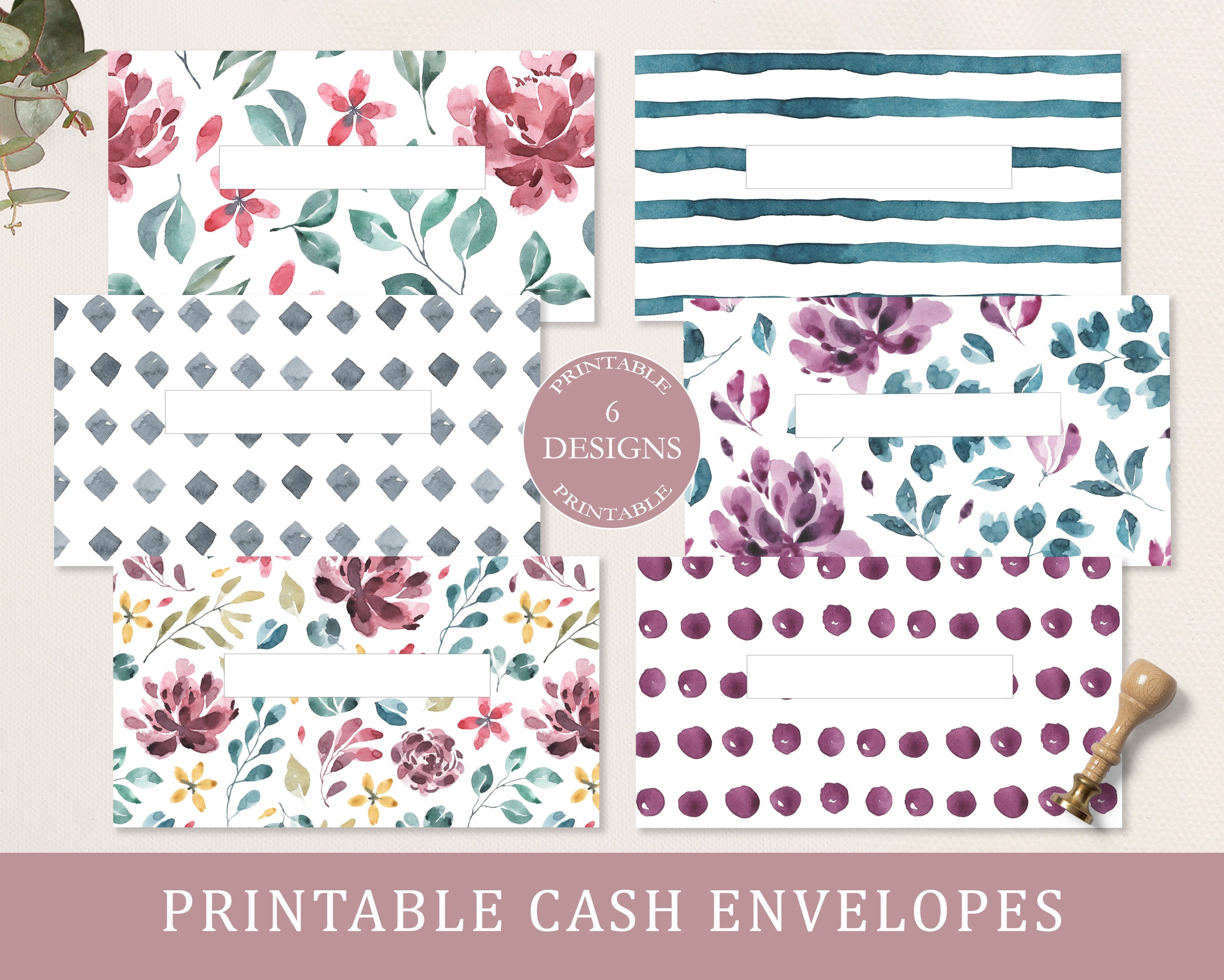 Cash Envelopes Printable Set of 6, Floral Money Envelopes, Cash ...