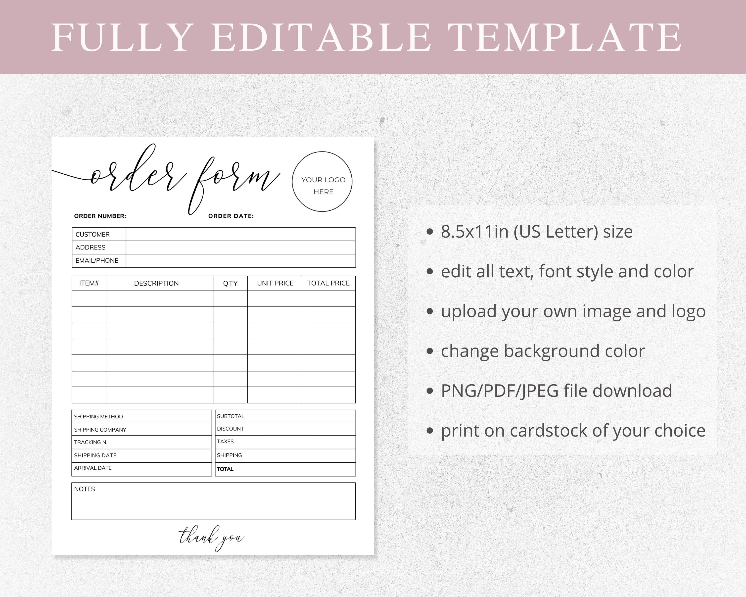Editable Order Form Order Tracker Order Tracking & Form - Etsy