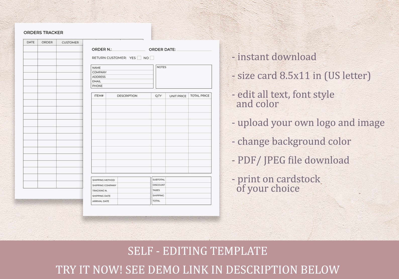 Order Form Order Tracker Template Printable Order Tracking - Etsy