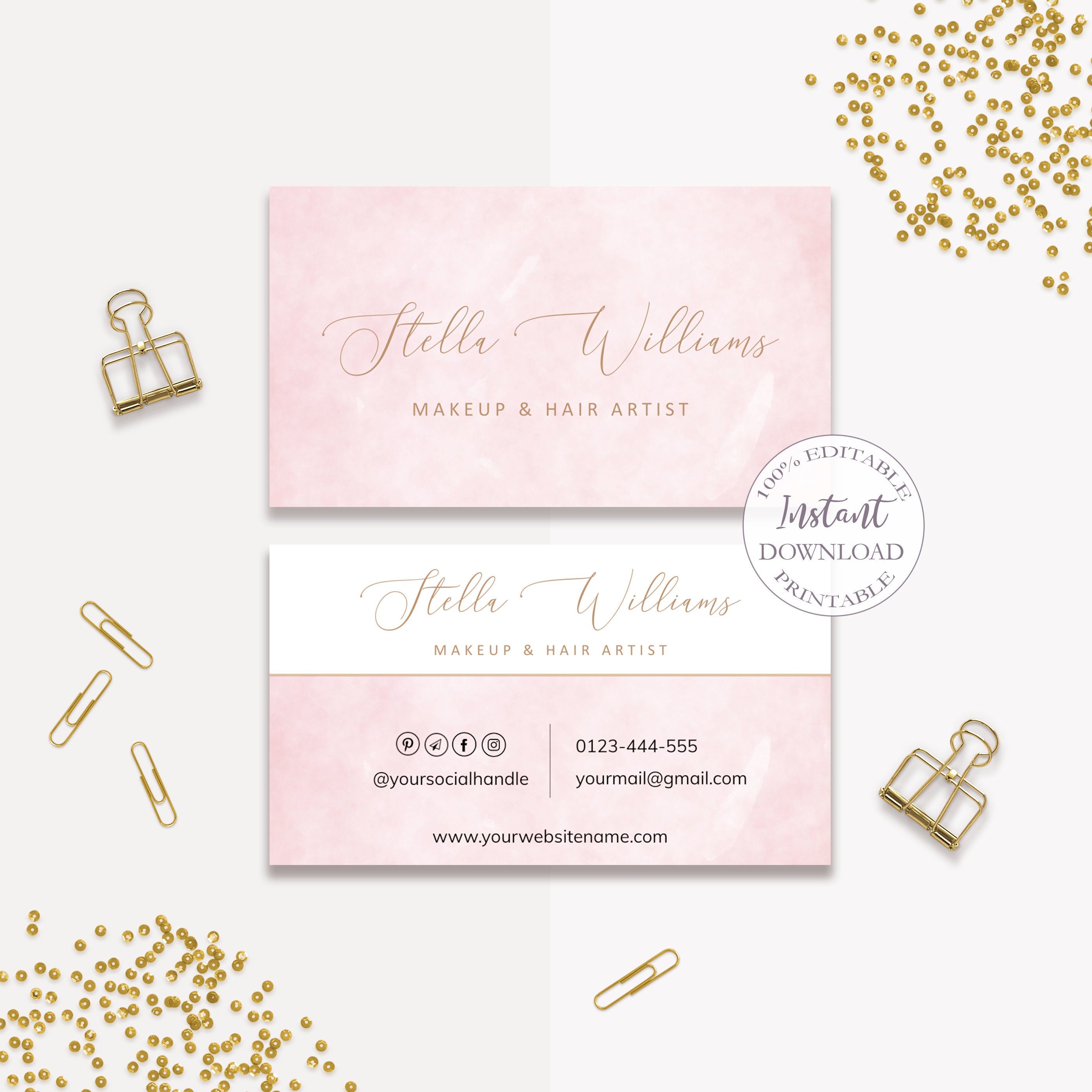 DIY Business Card Pink Business Cards Instant Download Editable Design ...
