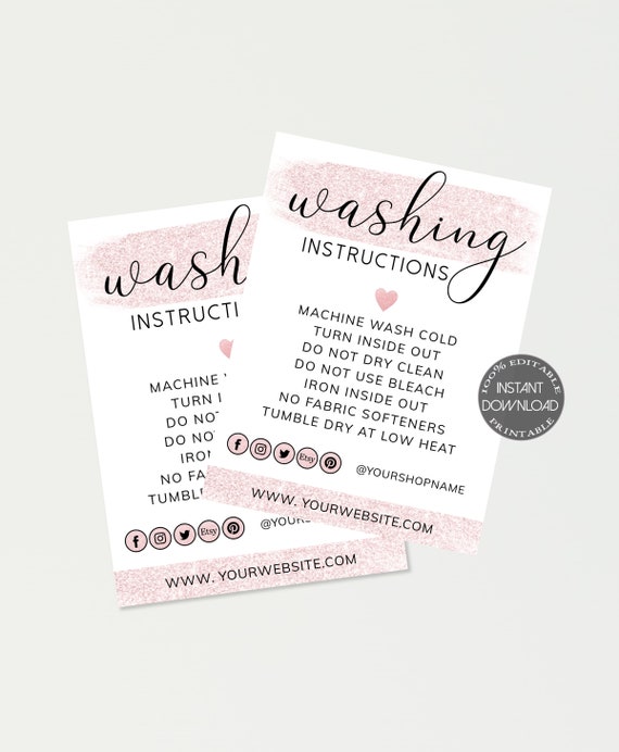 Washing Instructions Card Editable Washing Care Cards | Etsy