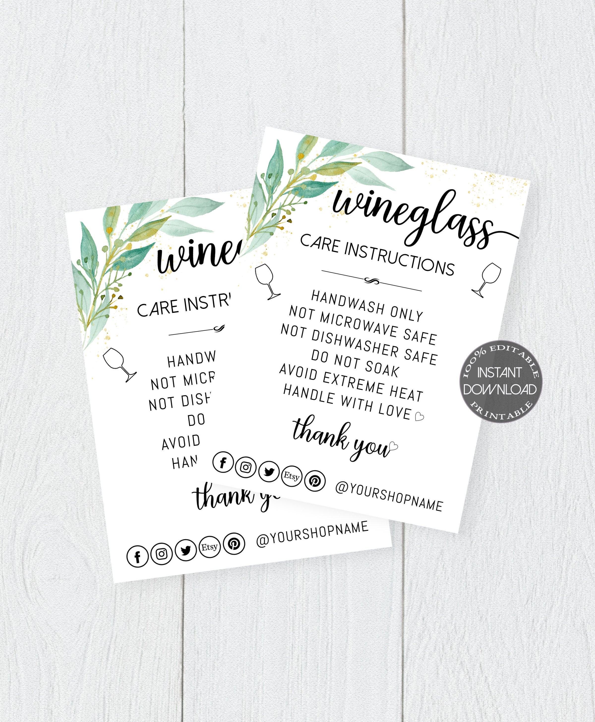 Paper & Party Supplies Paper Stationery GLASS Care Card 100% Editable ...