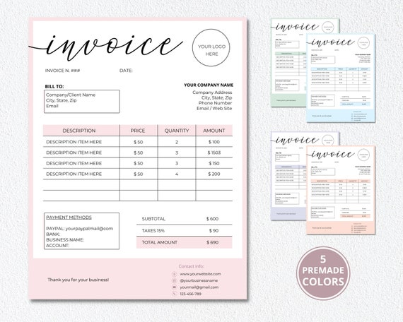 Invoice Editable Template Printable Order Form Invoice 5 - Etsy Nederland