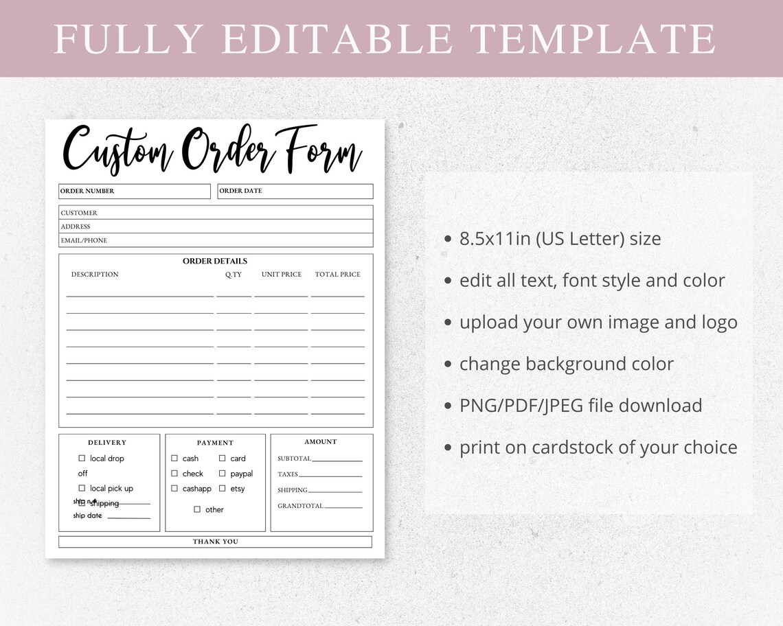 Custom Order Form Template | Canva Template | Printable Crafters Order ...