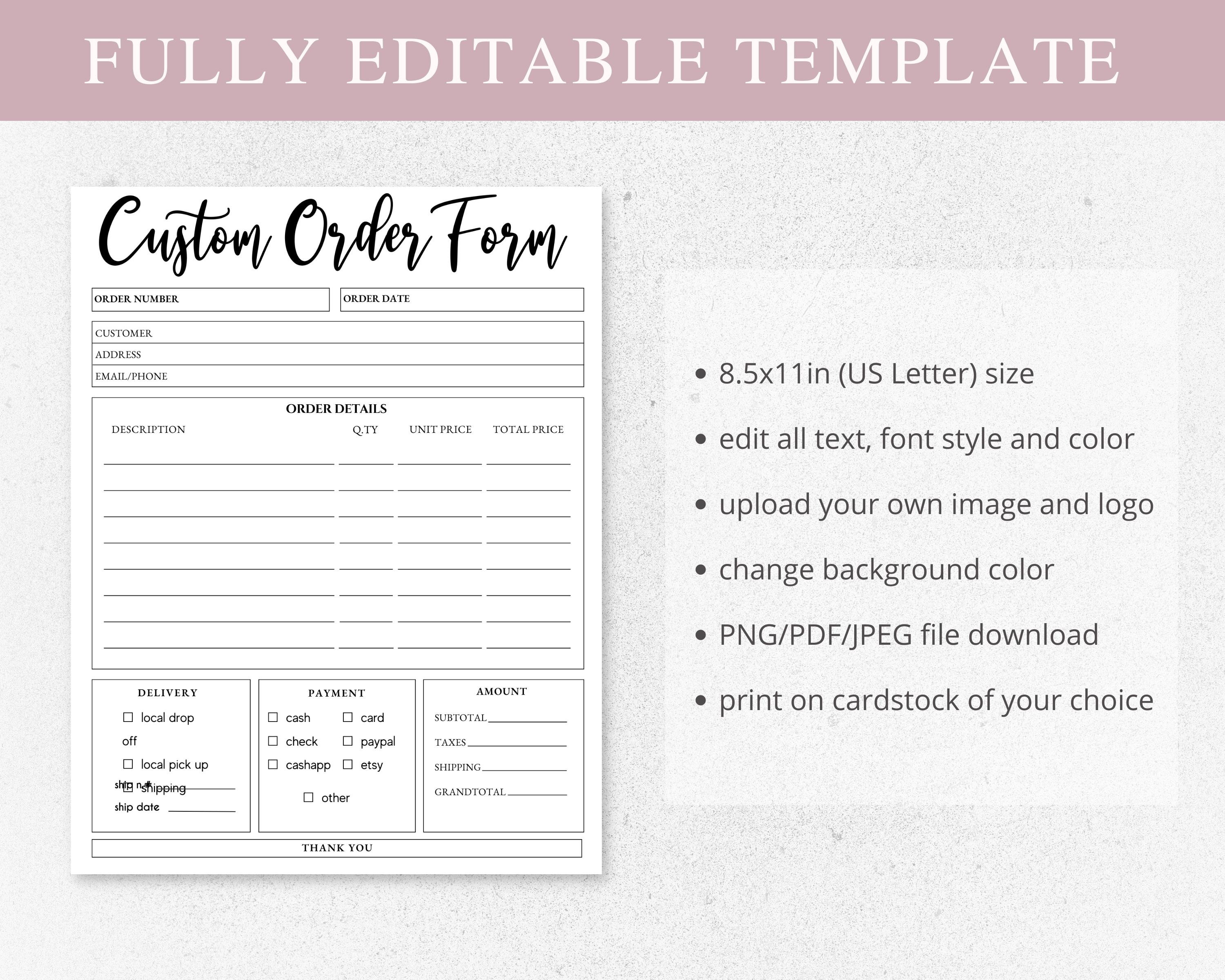 Custom Order Form Template | Canva Template | Printable Crafters Order ...