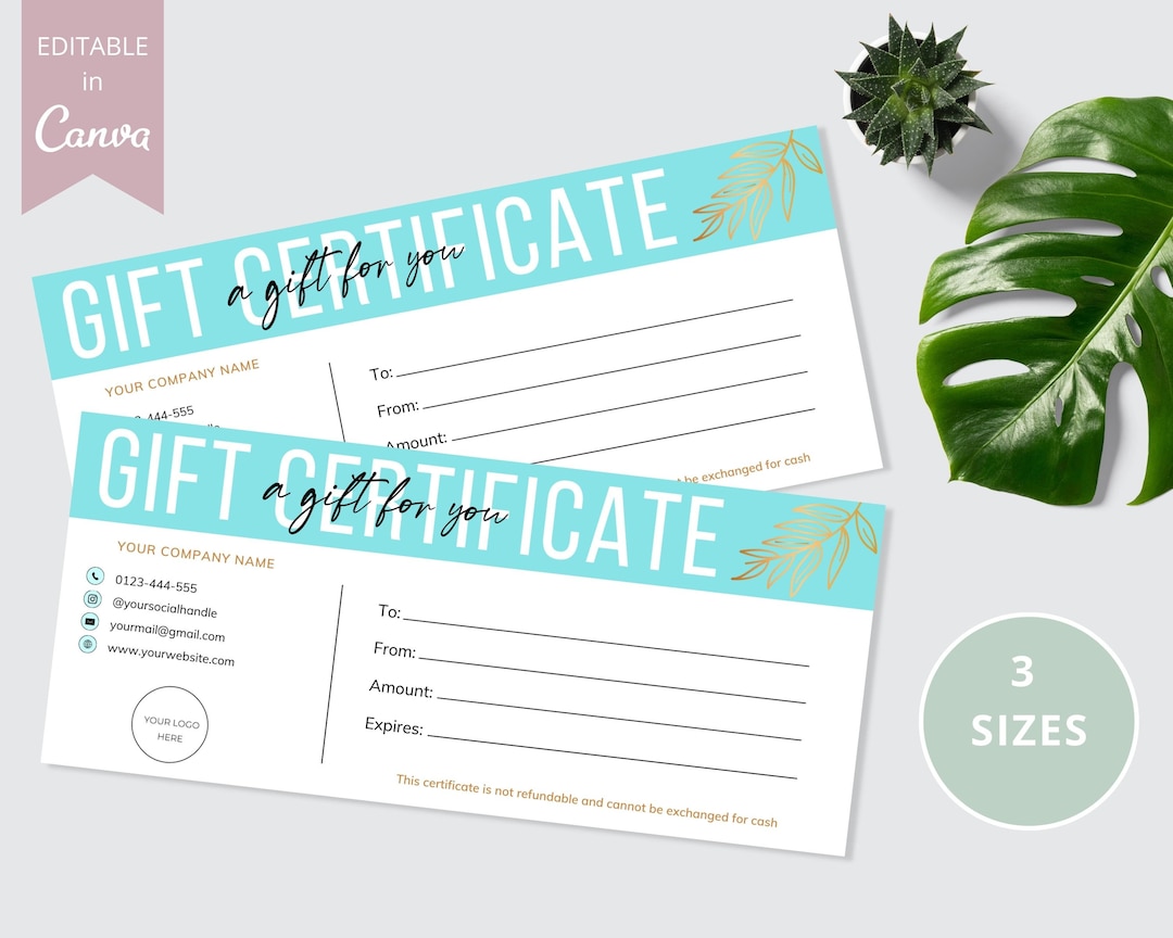 Editable Gift Certificate Digital File I Editable Canva I Small ...