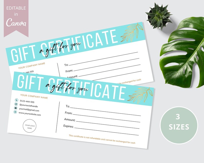 Editable Gift Certificate Digital File I Editable Canva I - Etsy