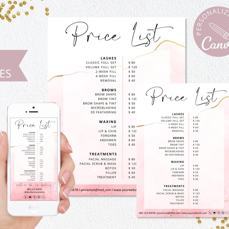 Pink Price List Template - Etsy