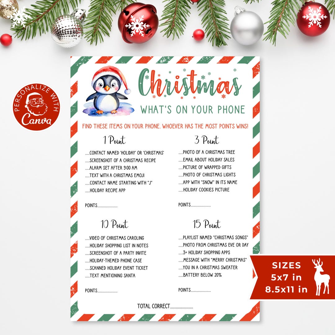 What's on Your Phone Christmas Game | Editable Canva Template | Fun ...