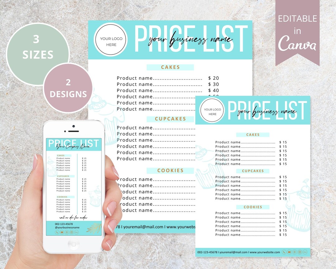 Cake Price List Template, Canva Editable Cupcakes Price List, Cookies ...
