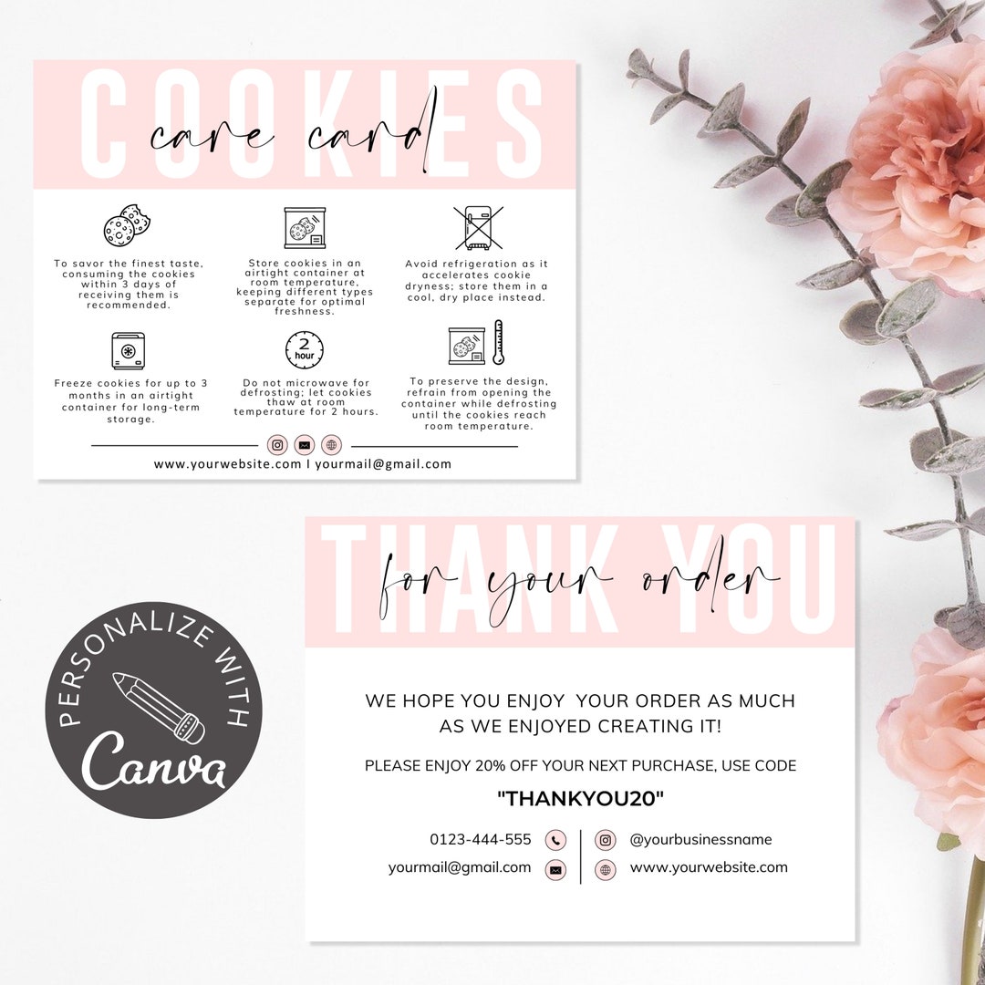 Cookies Care Card Template I Canva Template I Cookie Thank You Card for ...
