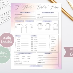 Custom Shirt Order Form Template, Canva Editable Shirt Order Form, Etsy ...