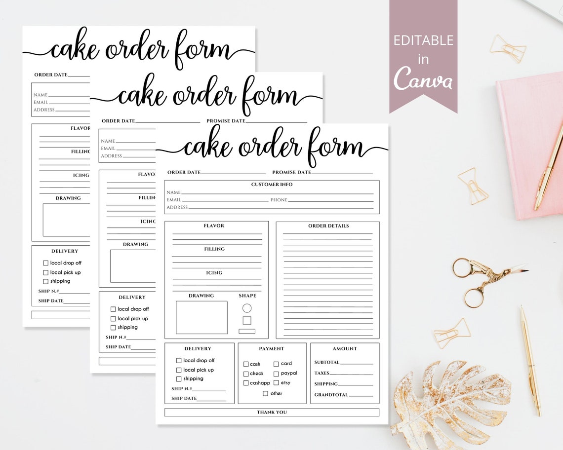 Cake Order Form Editable Canva Template Order Forms - Etsy