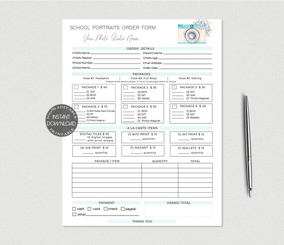 School Photography Order Form Template Preschool Photos | Etsy Canada