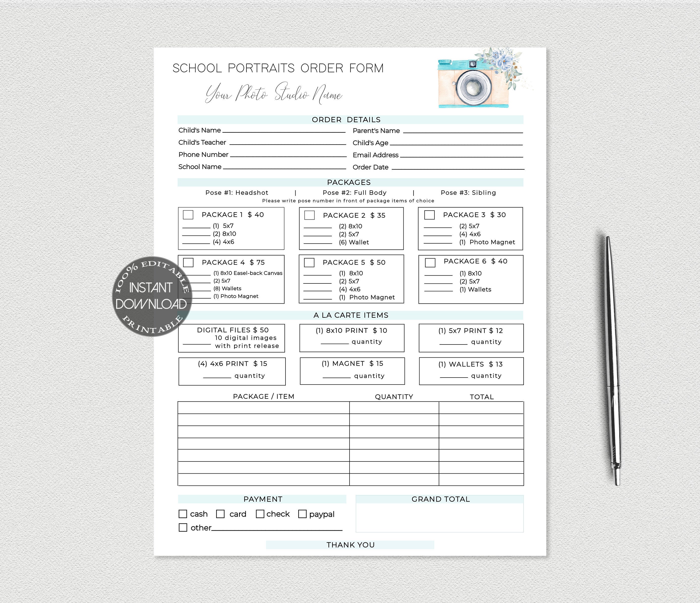 School Photography Order Form Template Preschool Photos | Etsy Canada