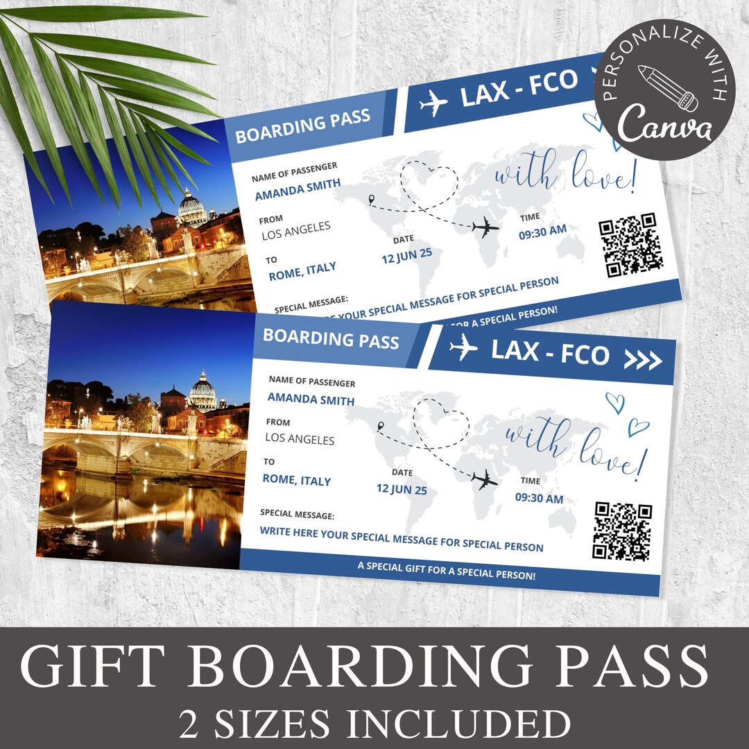 Boarding Pass, Editable Canva Template, Printable Plane Ticket, Gift ...