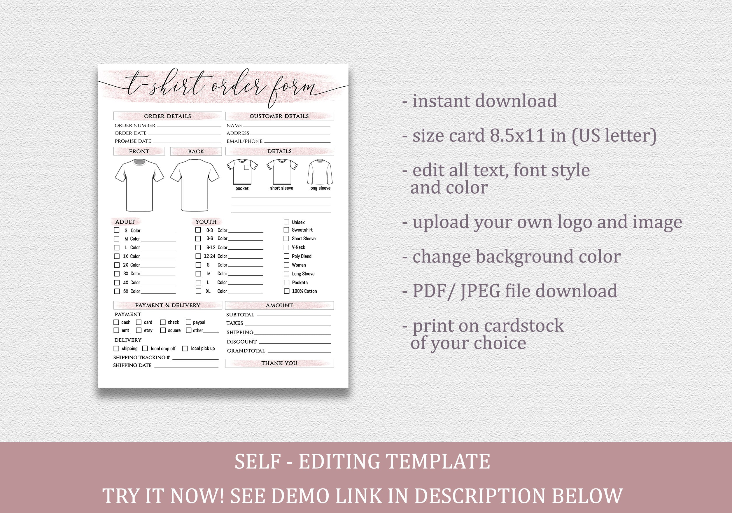 Custom Shirt Order Form Editable Small Business Forms | Etsy