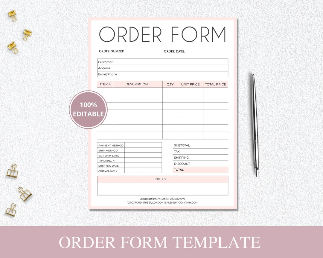 100% Editable Order Form Template, Small Business Order Forms ...