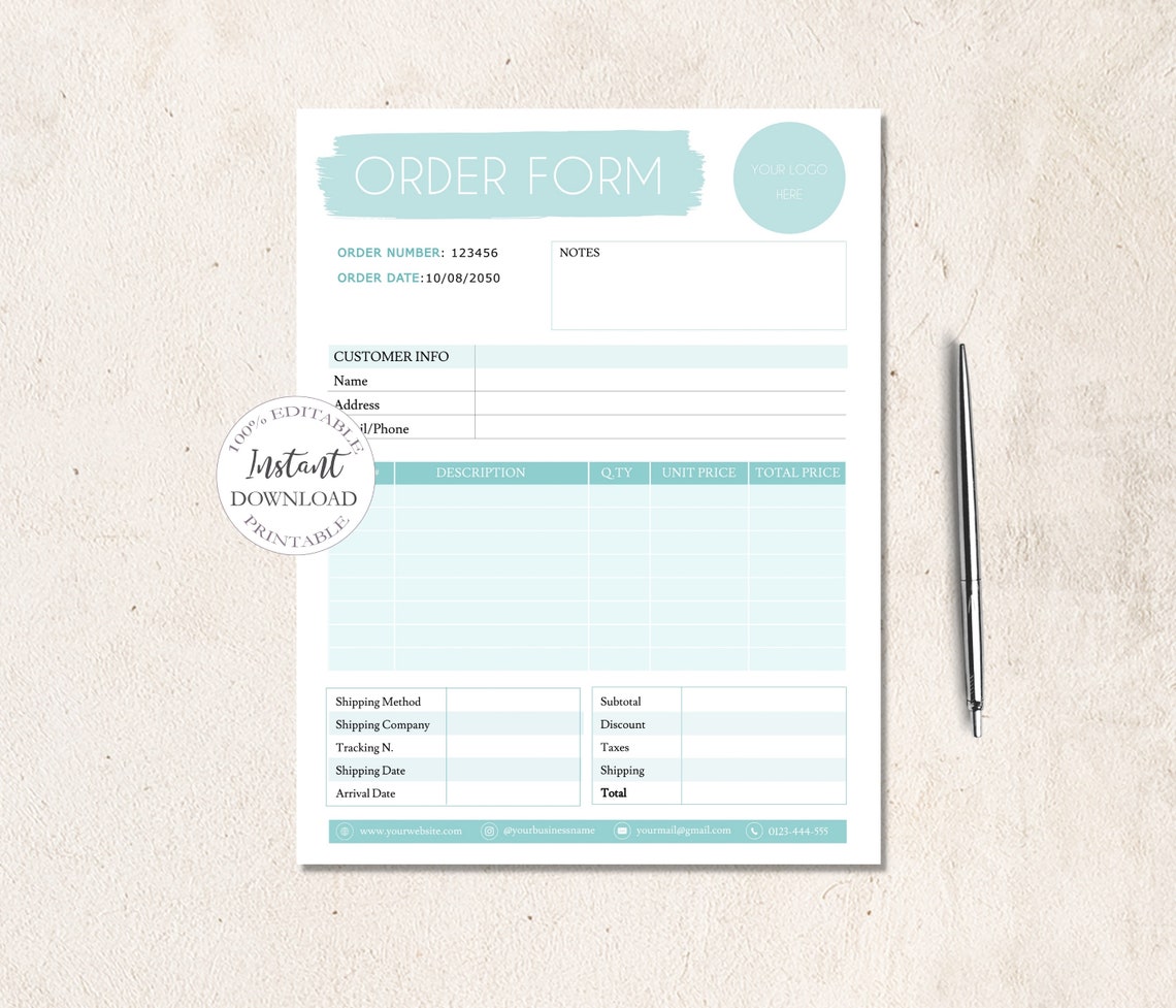 Editable Order Form Small Business Order Forms Template - Etsy