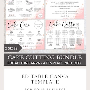 Cake Cutting Guide Card I Editable Canva Template I Cake Care Card ...