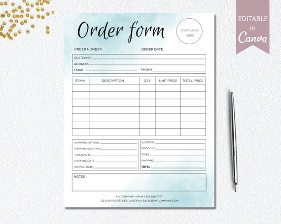 Order Form Template Editable Custom Order Form Printable | Etsy