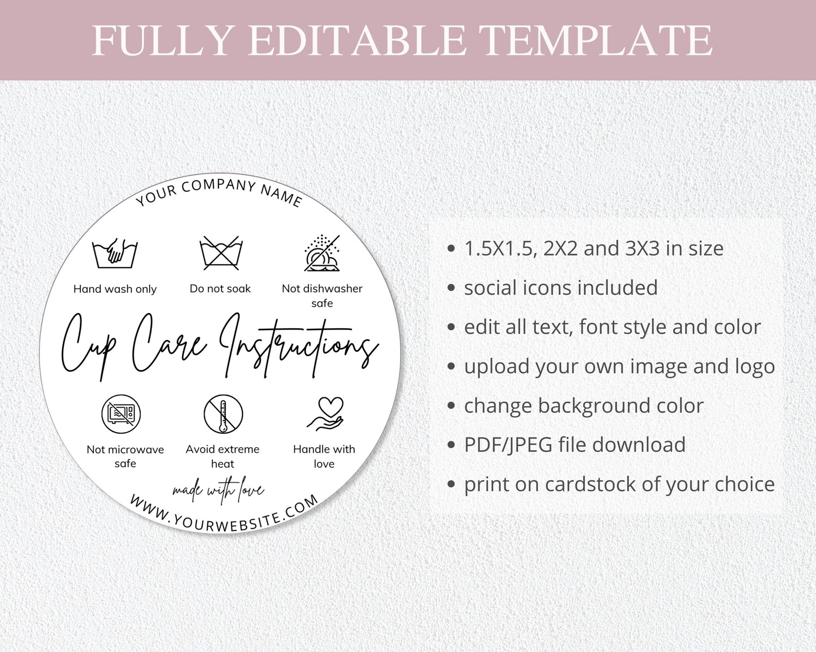 Editable Cup Care Card Template I Canva Template I Cup Care Labels for ...