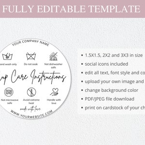 Editable Cup Care Card Template I Canva Template I Cup Care Labels for ...