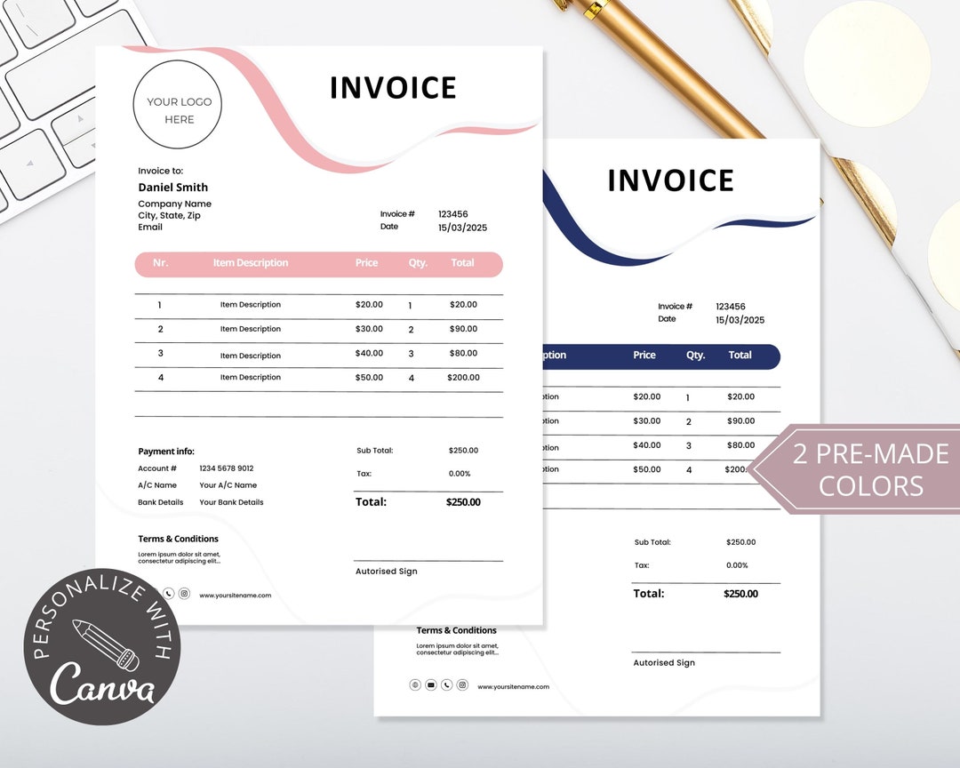 Invoice Template Editable, Small Business Custom Order Form Printable ...
