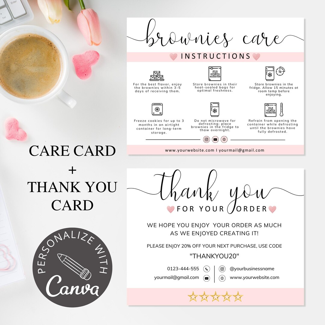 Brownies Care Card Template I Canva Template I Cookie Thank You Cards I ...
