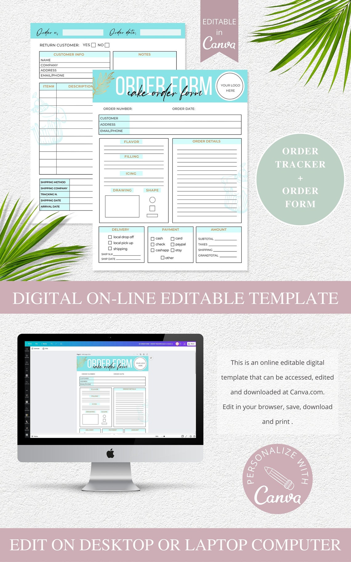 Cake Editable Order Form I Canva Editable Template I Order - Etsy