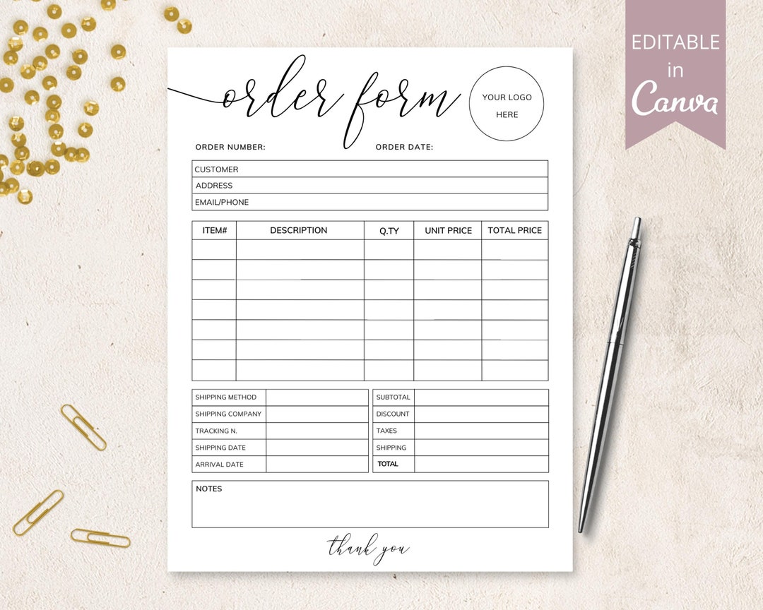Order Form Editable, Custom Order Forms, Canva Template, Small Business ...
