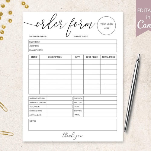 Order Form Template Editable INSTANT DOWNLOAD Printable - Etsy