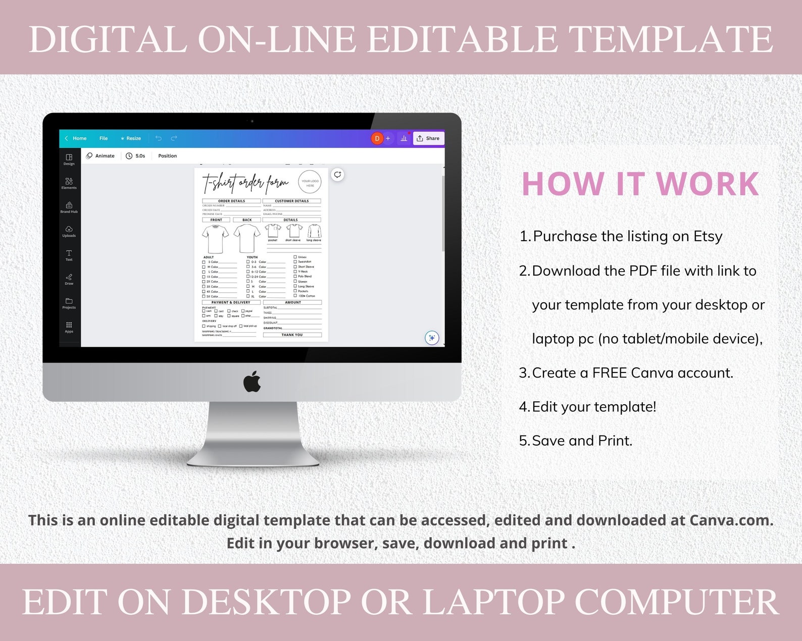 Canva Template for Tshirt Order Form Receipt Template - Etsy