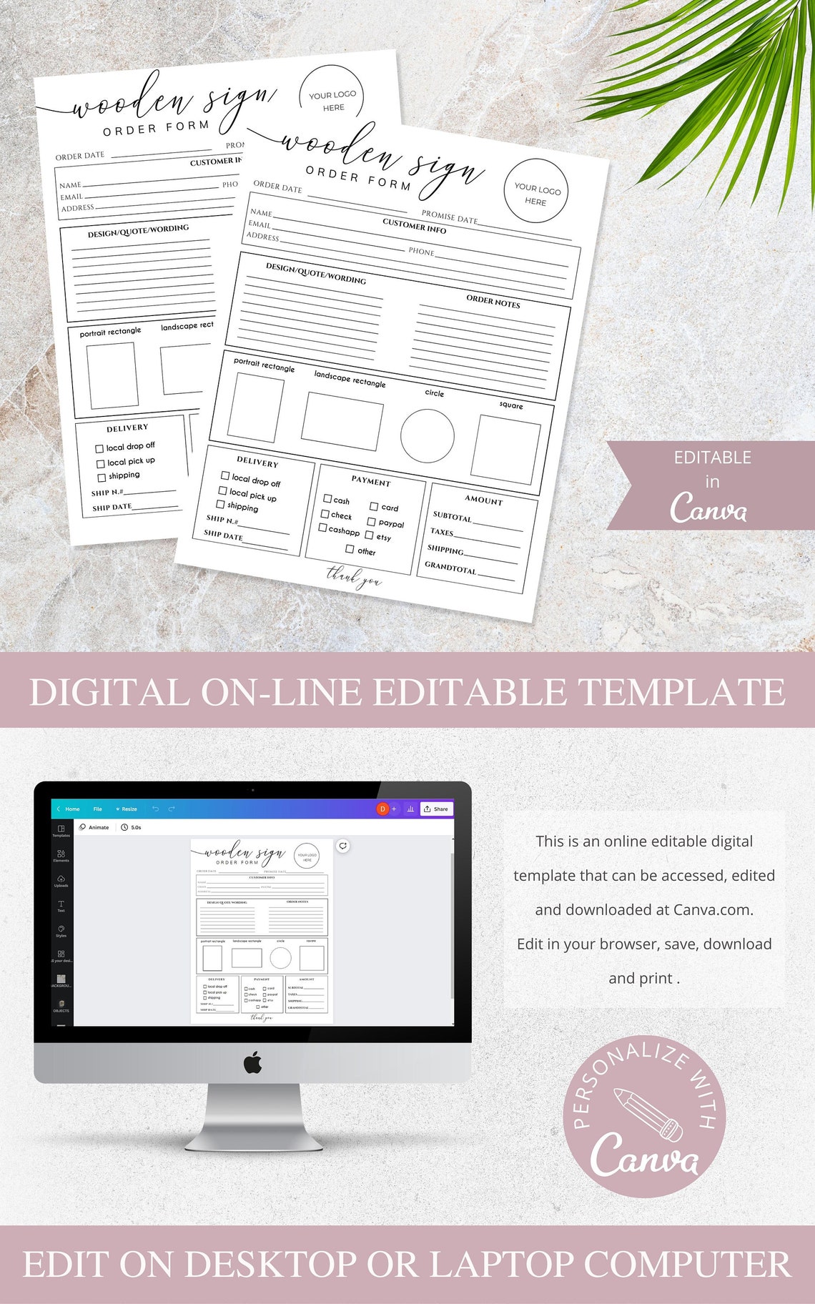 Wooden Sign Order Form Editable Canva Template Printable - Etsy