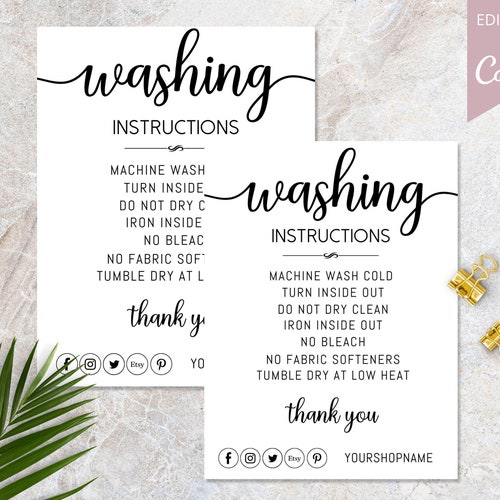 Editable Washing Instructions Care Card Template Printable - Etsy