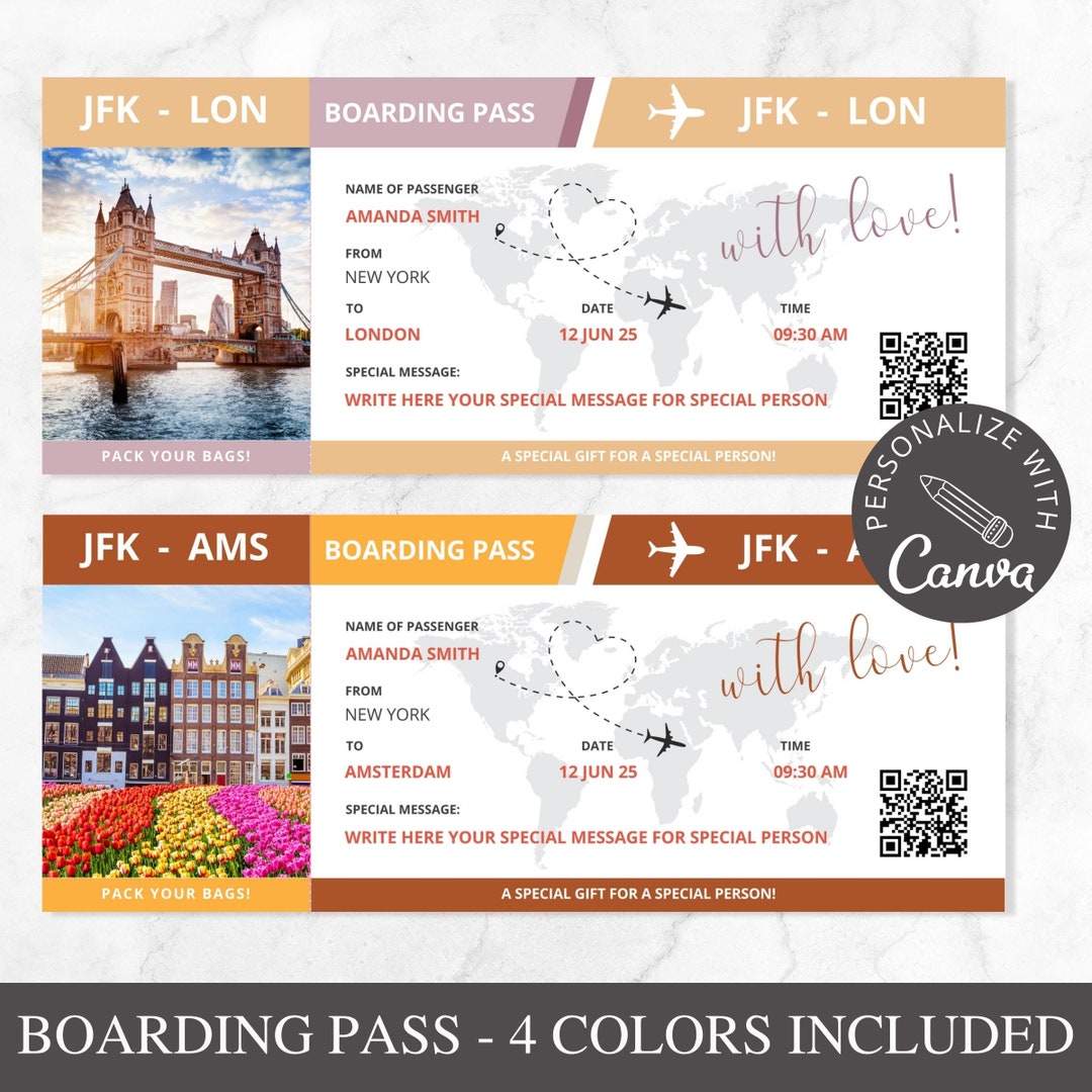 Boarding Pass, Editable Canva Template, Printable Plane Ticket, Gift ...