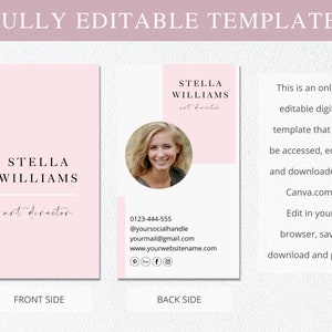 Pink Business Card Template With Photo, Editable Professional Business ...