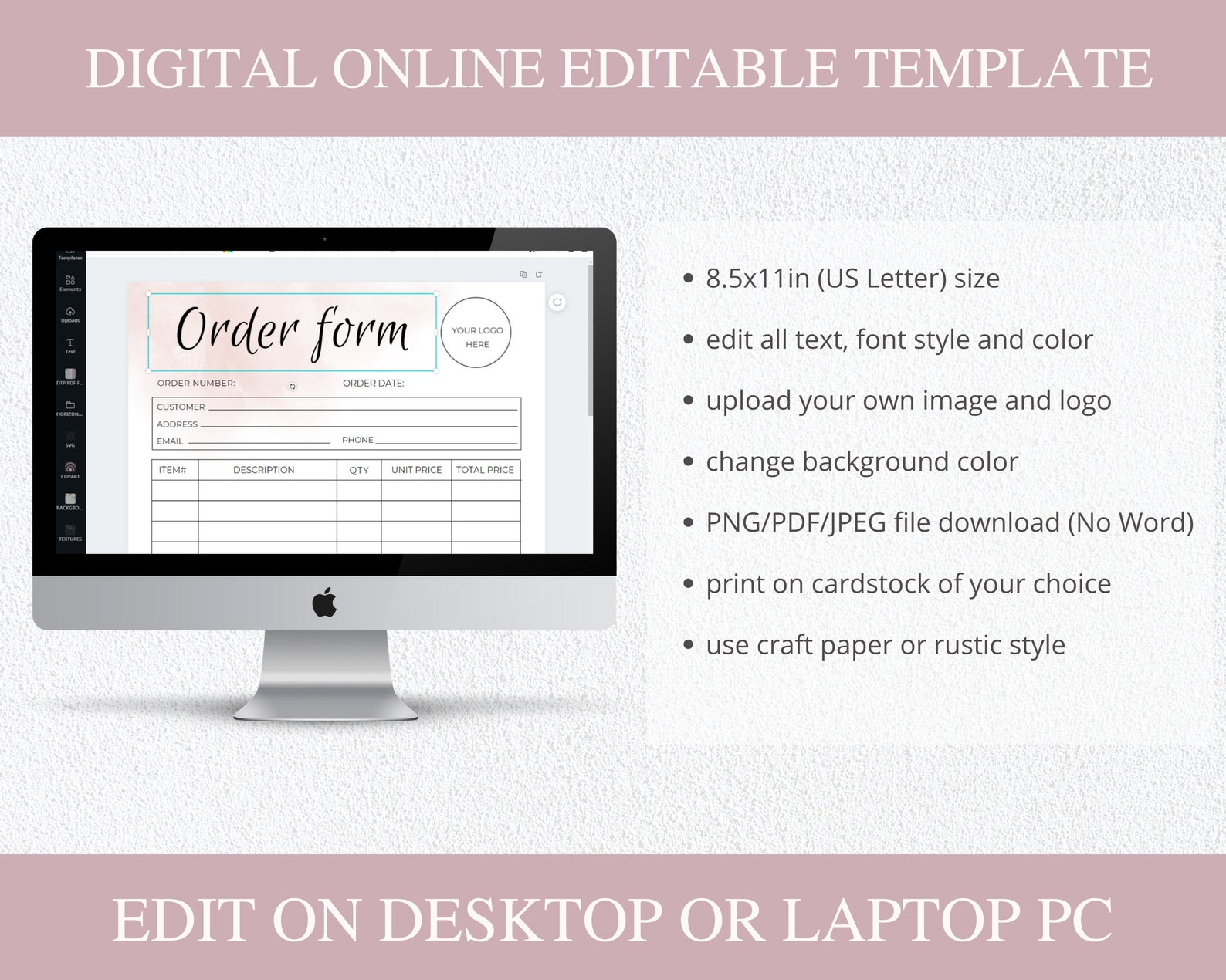 Custom Order Form Template, Small Business Order Form Printable, Sales ...