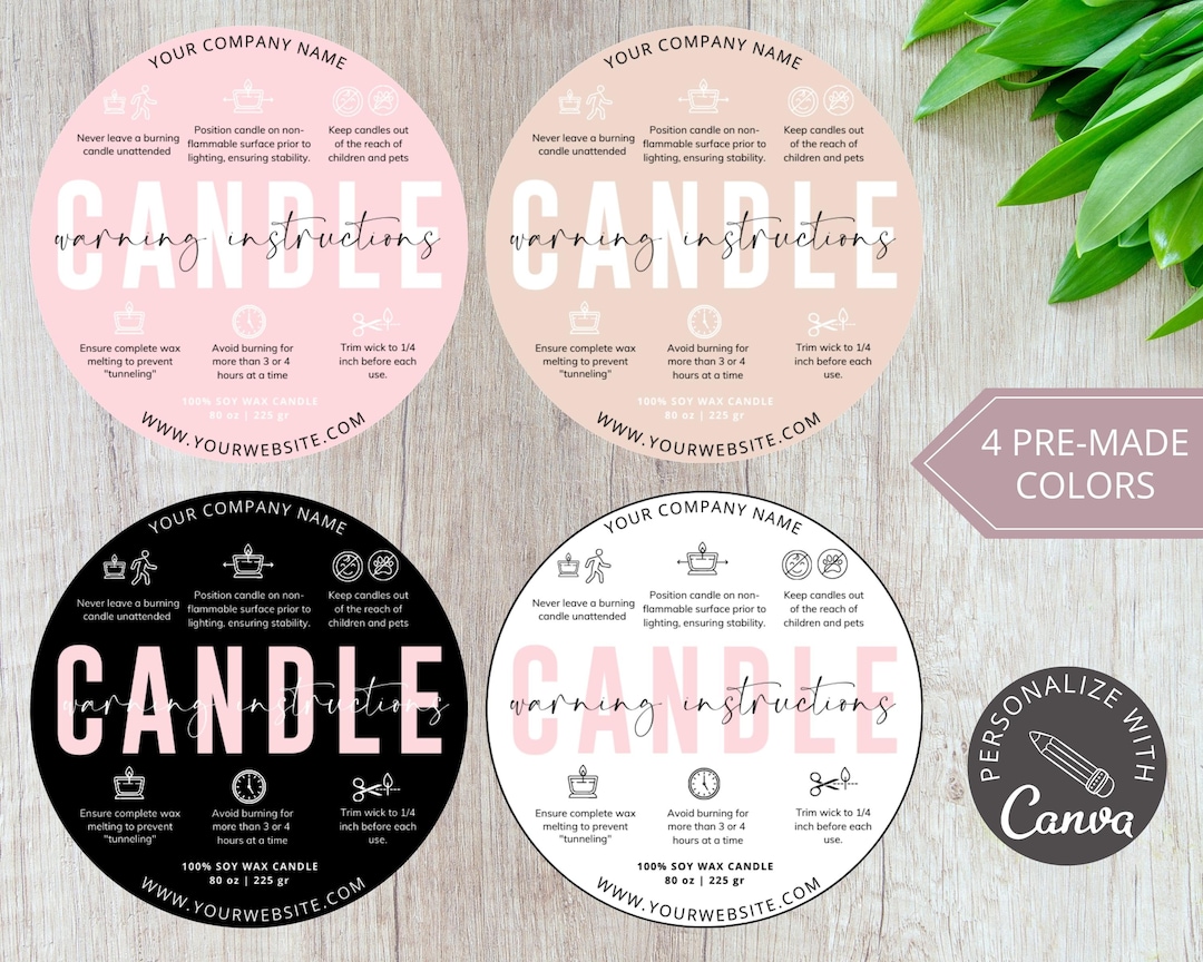 Candle Warning Labels Template I Canva Editable Template I Printable ...