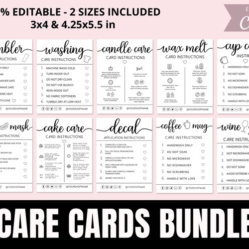 20 Care Cards Bundle Cake Card Instructions Candle Care - Etsy