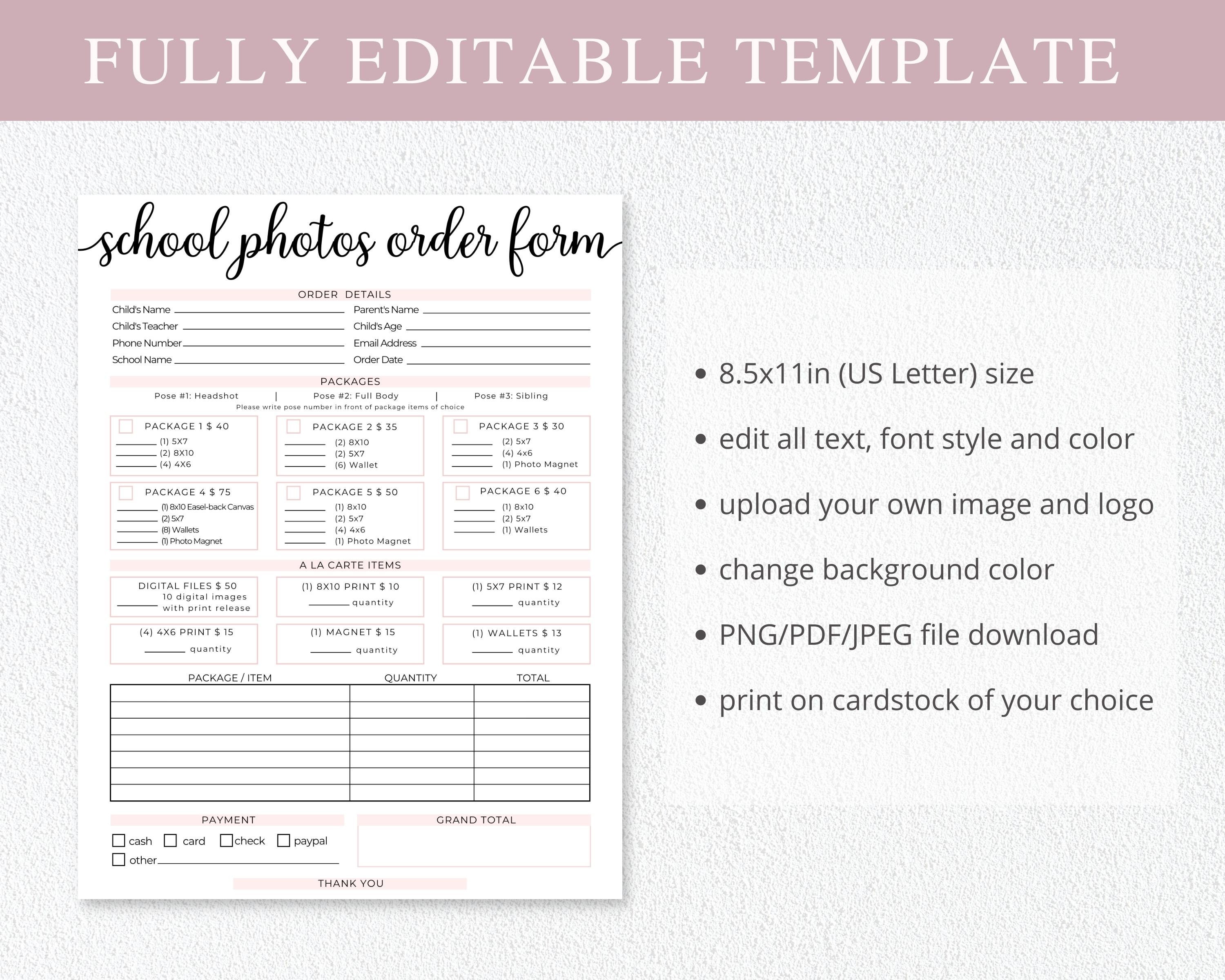 School Photography Order Form Template Preschool Photos - Etsy